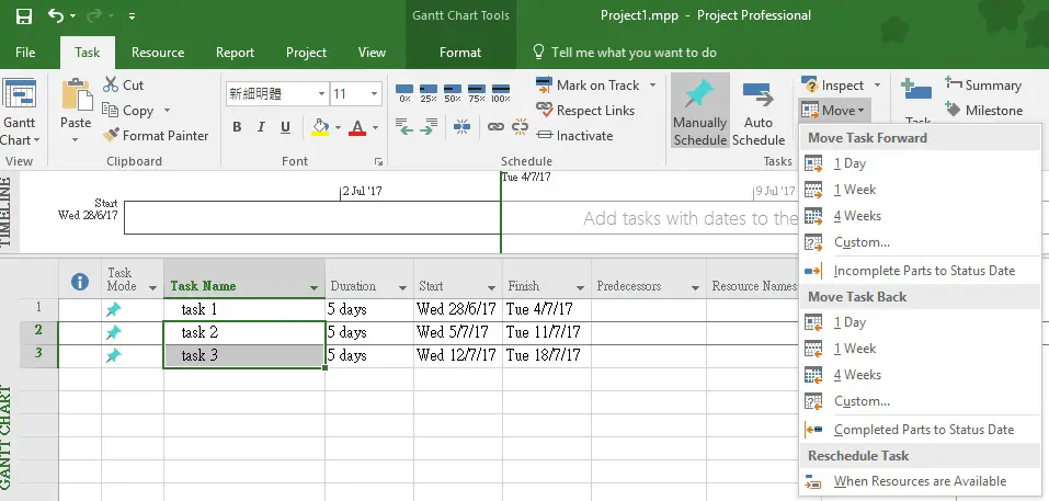 MS Project Shift The Whole Schedule